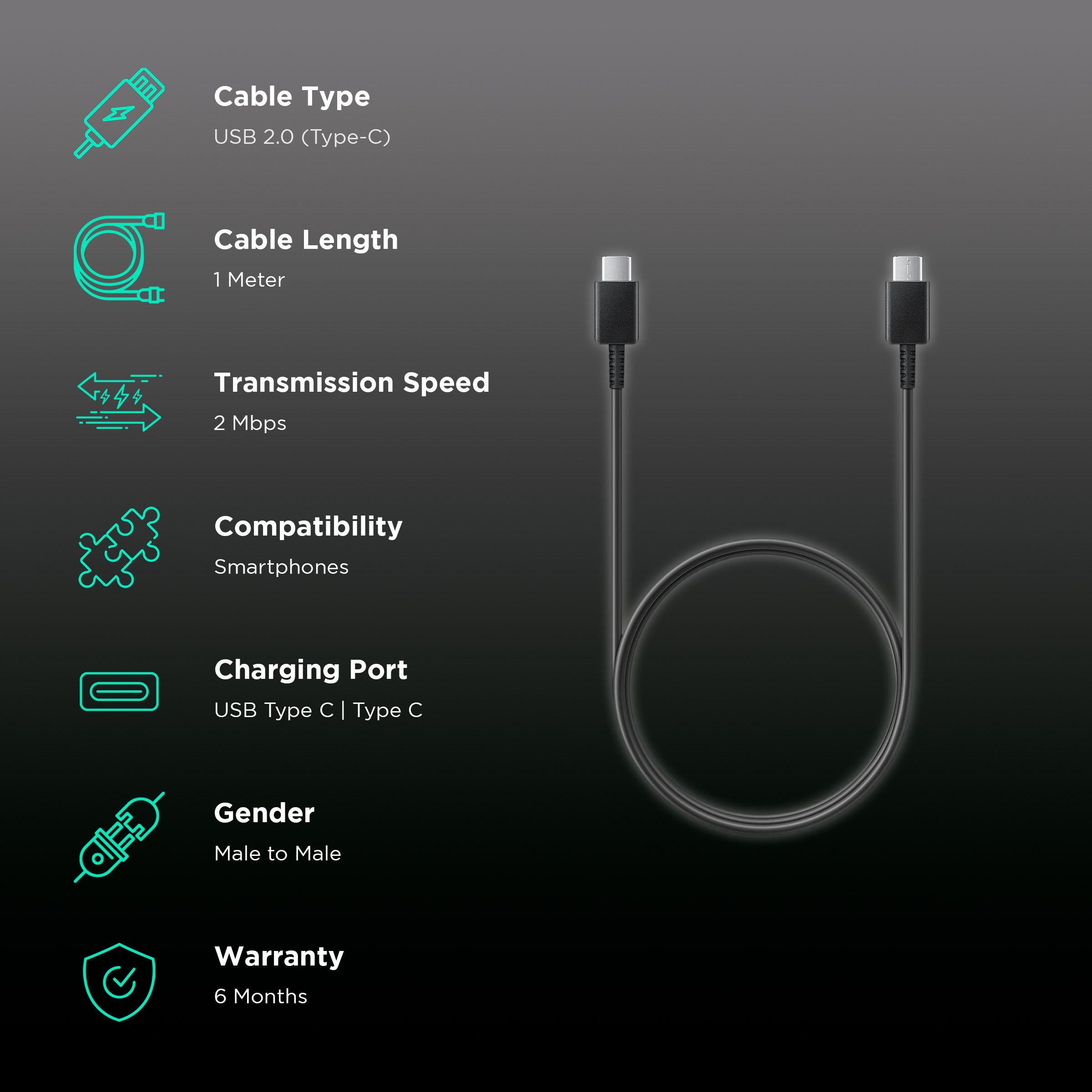 Buy Samsung Type C to Type C 3.2 Feet (1M) Cable (2 Mbps Data Spead ...